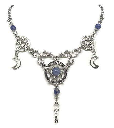 Pagan Necklace with Pentagrams, Triskele & Goddess - Wiccan Jewelry ...