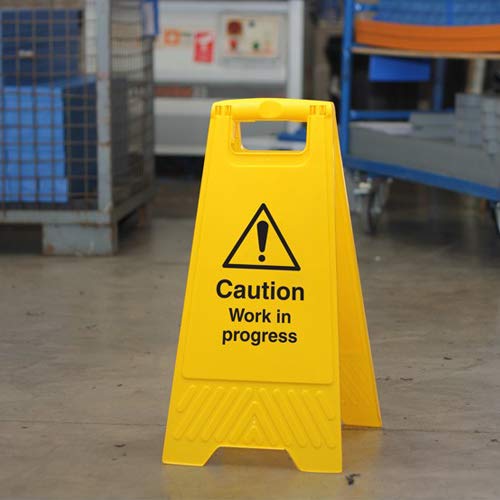Caution Work In Progress – Yellow Double Sided Floor Sign – BigaMart
