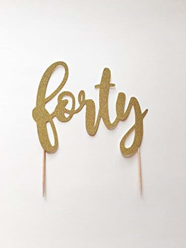 Amazon.com: 1 pc age 40 forty birthday script fonts gold glitter cake ...
