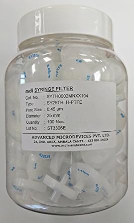 MDI SYTH0602MNXX104 Hydrophilic PTFE Membrane Syringe Filter, 25mm ...