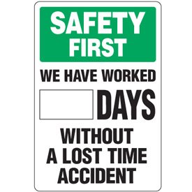 Self-Adhesive Vinyl Dry Erase Safety Tracker Sign - Safety First ...