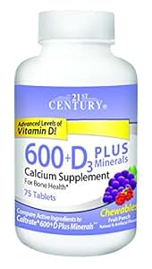 Amazon.com: 21st Century Calcium 600 mg +D Plus Minerals Chewable ...