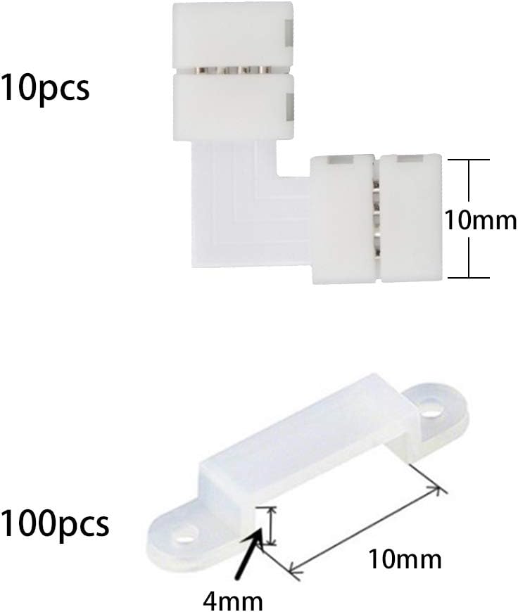 Skystuff 10 Pack 4 Pin 10mm L-Shape LED Strip Connector Solderless ...