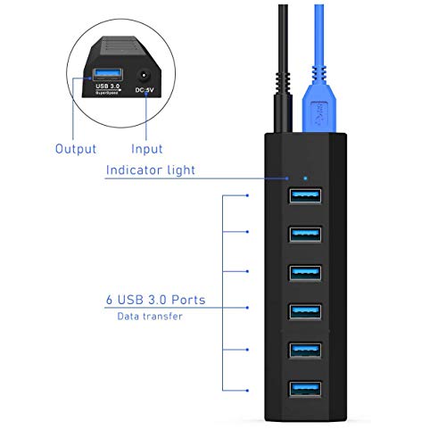 USB Hub, Aiibe 6 Ports Super High Speed USB 3.0 Hub Splitter + 10W ...