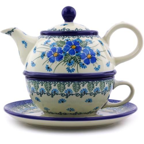 Authentic Polish Pottery Tea Set for One Signature UNIKAT in Forget Me ...