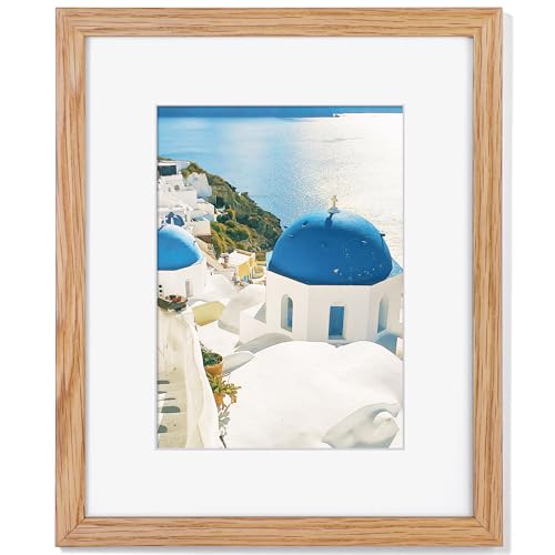 Axeman 8x10 Picture Frame with Mat for 5x7, Solid Oak Wood 8x10 inch Picture Frame with Tempered ...