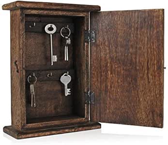 Amazon.com : Wooden Key Holder Box 6 Hooks Wall Mounted & Tabletop Key ...