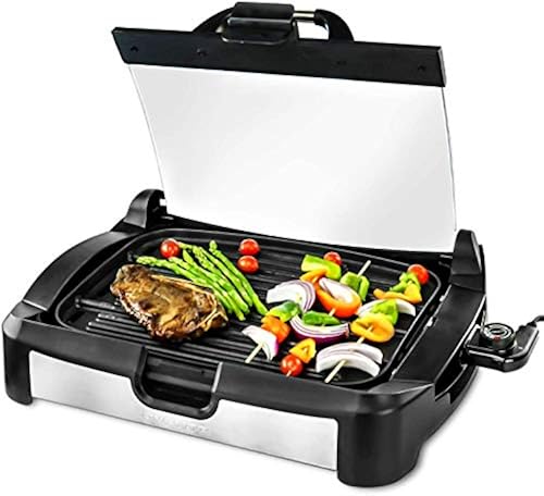 Ovente 2 in 1 Electric Countertop Powerful Contact Grill with Glass Lid ...