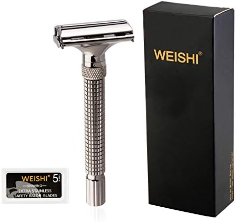 WEISHI Safety Razor Adjustable Butterfly Open Double Edge Gray Chrome ...
