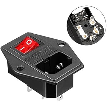 URBEST 10A 250V AC Rocker Switch 3 Pin IEC320 C14 Inlet Module Plug ...
