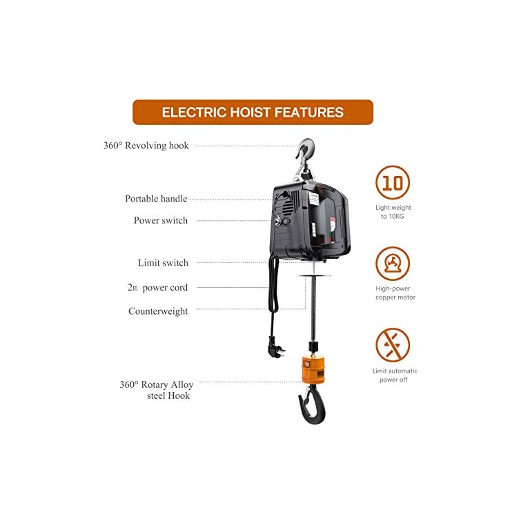 NEWTRY 1100lbs Electric Hoist Winch with Wireless Remote Control 110/ ...