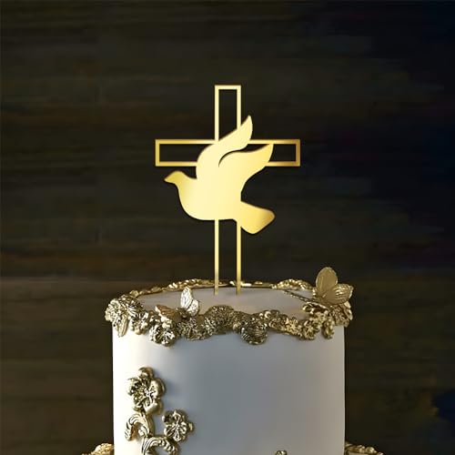 Cross Dove Gold Cake Topper, Acrylic Holy Communion Christening Cake ...
