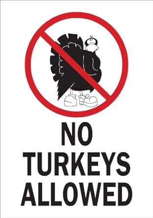 Brady 38075 Plastic Funny Sign, 10" X 7", Legend "No Turkeys Allowed ...
