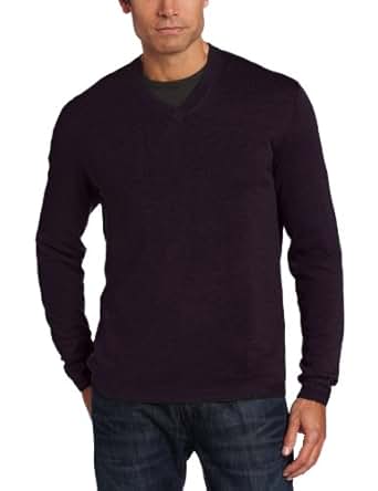 Perry Ellis Men's Long Sleeve Soild Merino V-Neck Sweater, Charcoal ...