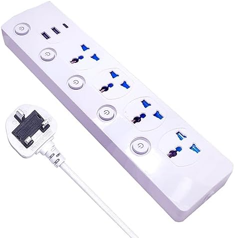 Power Extension Cord, 5 meter Power Strip 2-USB, 1PD Type C & 4 UK ...