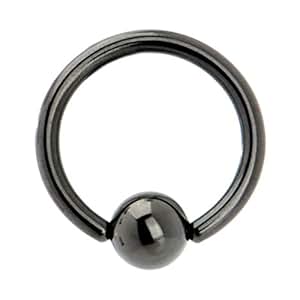 Amazon.com: Titanium Black Ball Closure Ring with Hematite Bead 14 ...