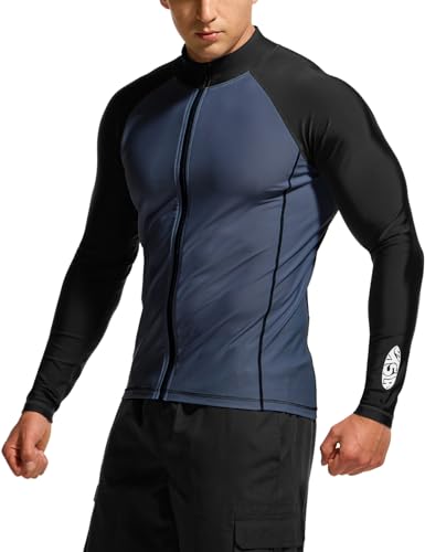 TSLA Men's Long Sleeve Zip Rash Guard, UPF50+ UV/Sun Protection Quick ...