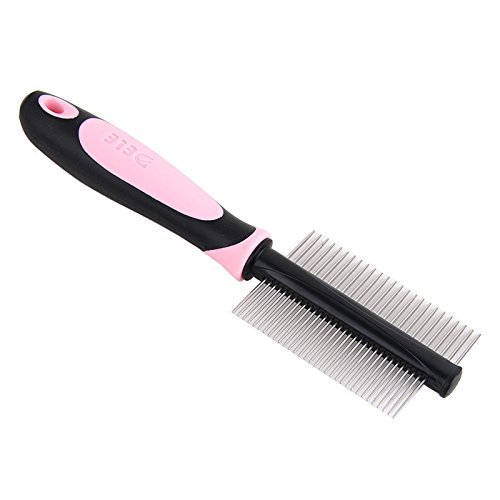 TPCROMEER Pink Double Shedding Brush Comb Rake Tool Pet Fur Grooming ...