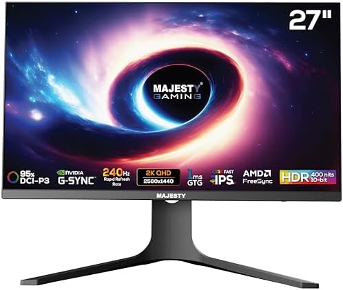 Majesty 27 Inch Gaming Monitor 2K QHD 2560x1440, IPS, 240Hz, 1ms GTG ...