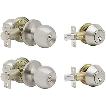 2 Pack Keyed Alike Entry Door Knobs/Keyed Door Lock, Double Cylinder Keyed Deadbolt with ...