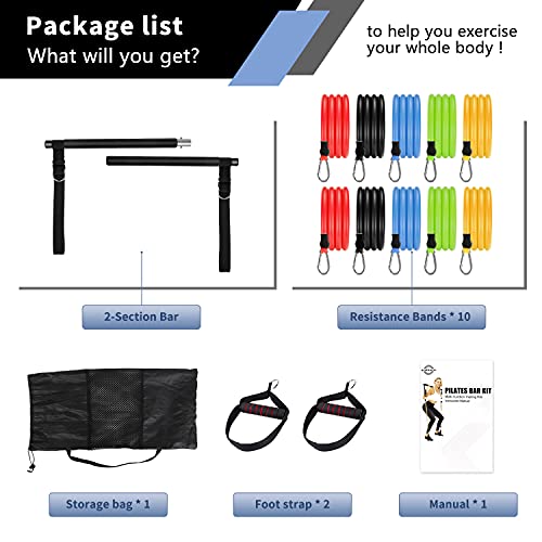 Drafitorts 10 Resistance Bands with Pilates Bar Kit for Muscle Toning ...