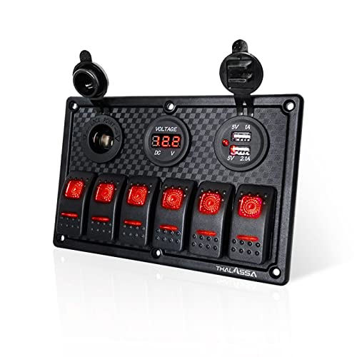 6 Gang Rocker Switch Panel Red - Digital Voltmeter Display Dual 5V USB ...