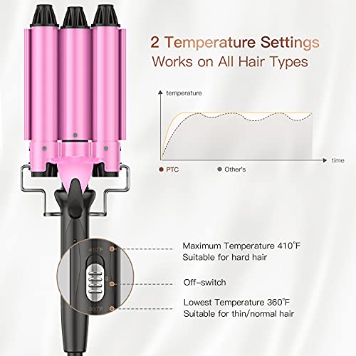 3 Barrel Curling Iron Wand with Temperature Adjustable 30s Fast Heating 25mm Hair Crimper 1 Inch ...