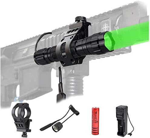 LED Torch 501B Green Light Hunting Torch Light, 350 Lumens Rechargeable Tactical Flashlight with ...