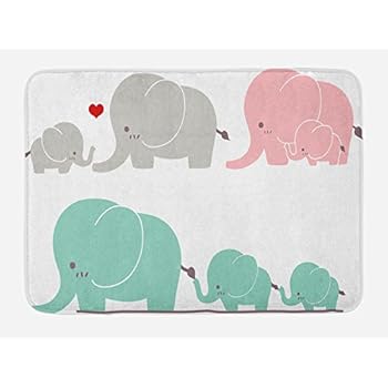 Amazon.com: Ambesonne Nursery Bath Mat, Family Love Theme Elephants ...