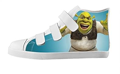 Shrek Cartoon Image Kid's White Velcro High Top Canvas Shoes Soft Sole ...