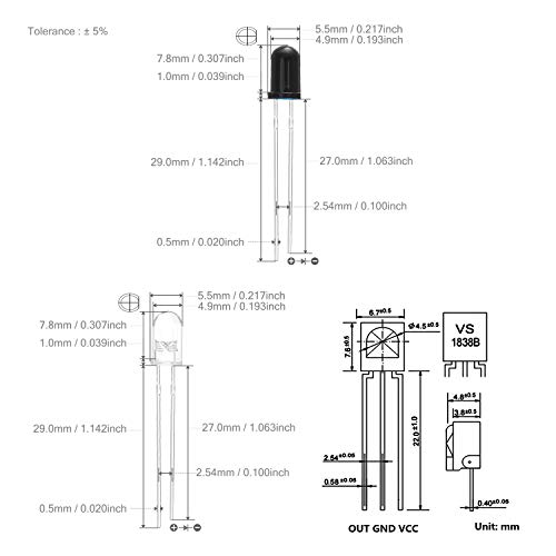 Chanzon 10 Pcs VS1838B HX1838 38Khz Infrared Ray IR LED Diode
