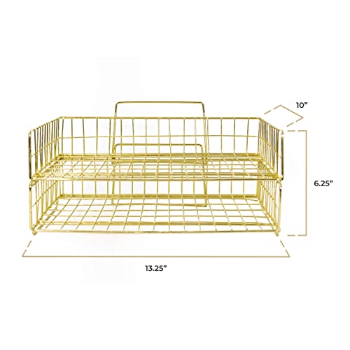 Blu Monaco Gold Desk Organizer Stackable Paper Tray Set of 2 - Metal ...