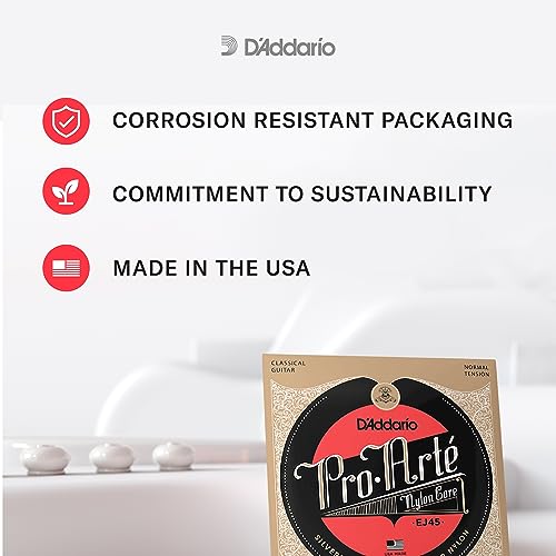 D’Addario EJ45 Pro-Arte Nylon Classical Guitar Strings, Normal Tension ...
