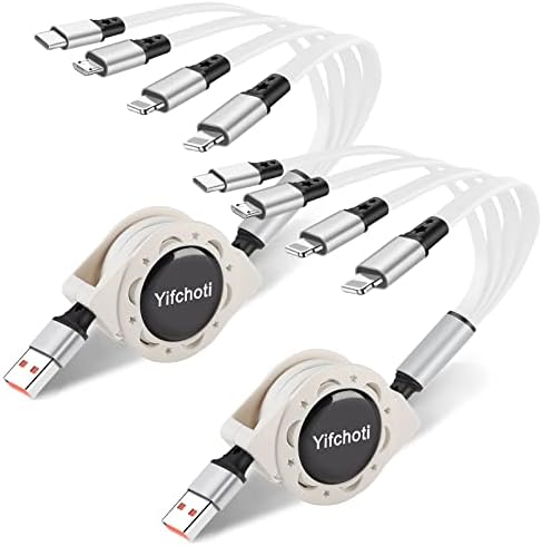 2 Pack 4 in 1 Multi USB Retractable Charger Cable,3A Multiple Charging ...