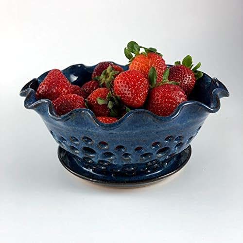 Amazon.com: Blue Berry Bowl with Attached Saucer - Handmade Pottery ...