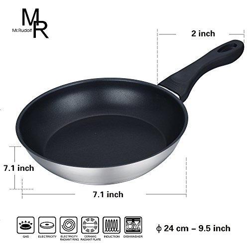Mr. Rudolf 9.5-inch Nonstick 18/10 Stainless Steel Omelet Pans Frying ...