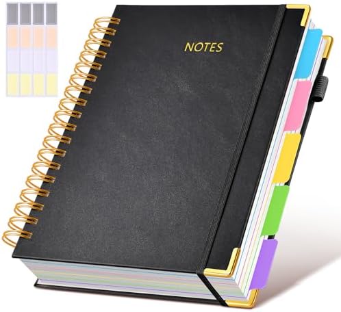 Hardcover Spiral Notebook journal with Removable Dividers Tabs, 300 ...