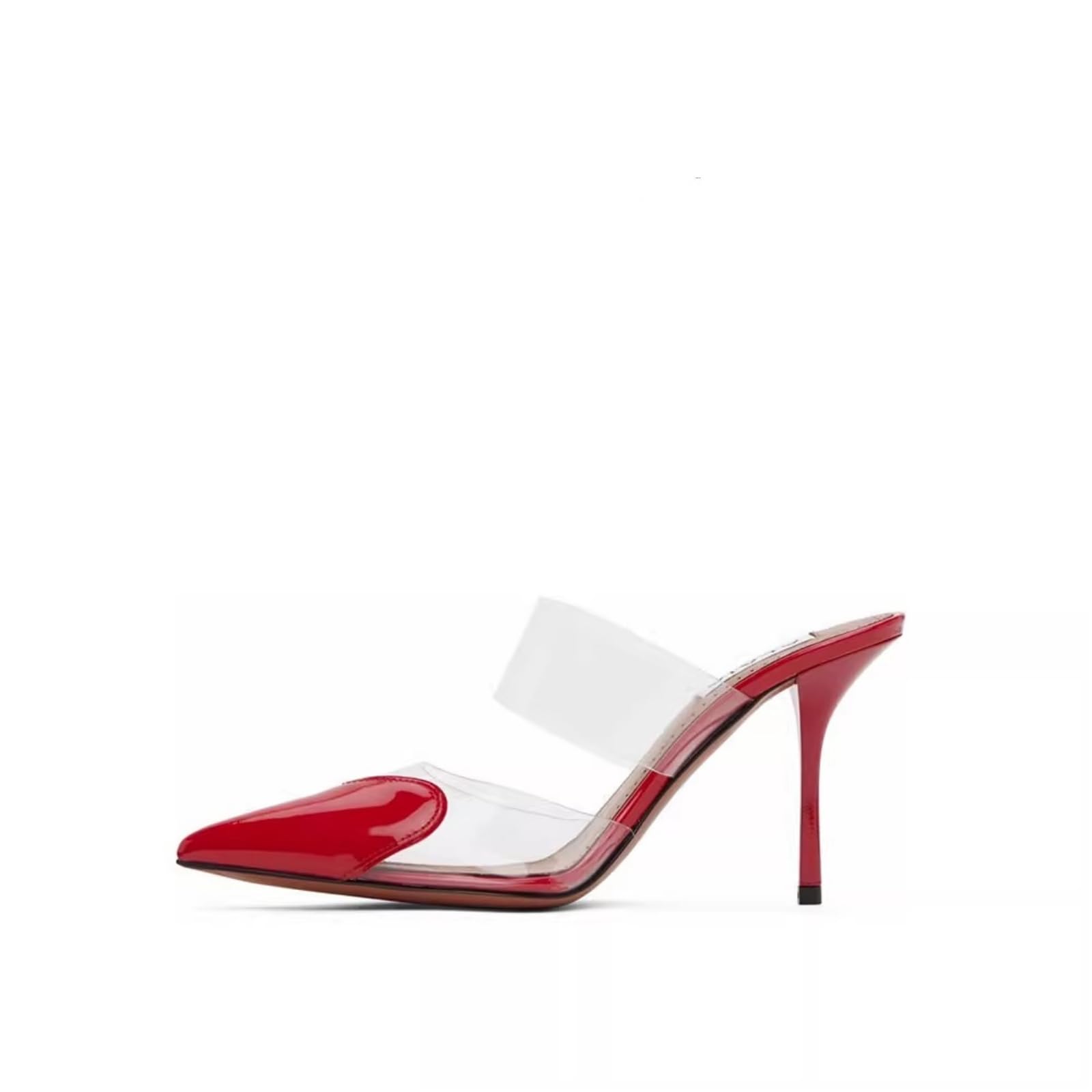 keleimusi Clear Heart Heeled Mules Transparent PVC Pointed Toe Mule ...