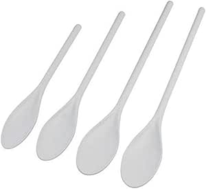 Amazon.com: 4 White Mixing Spoons. Plastic Cooking Spoons Baking ...