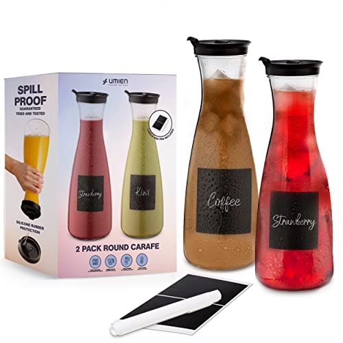 UMIEN Carafe Pitcher – Clear Beverage Carafes with Flip Top Lid, Iced ...