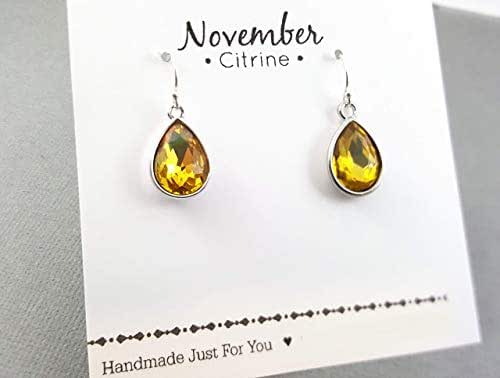 Amazon.com: November Birthstone Earrings - Citrine Crystal Sterling ...