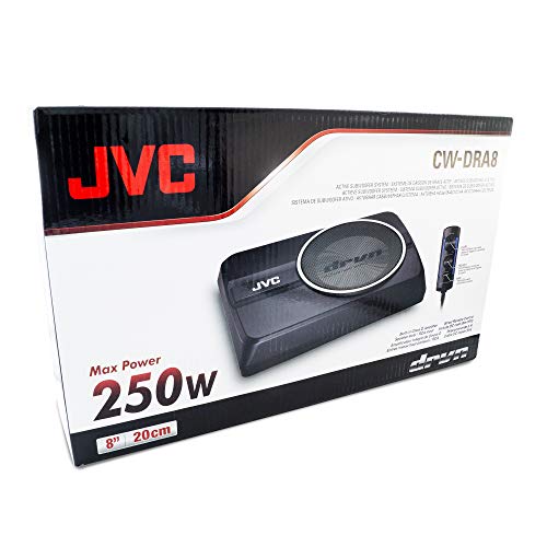 JVC CW-DRA8 Compact Powerful Subwoofer 250-watt Class D Amplifier, Shallow Profile 8 Inch Sub ...