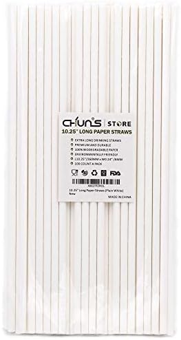 10.25 inch Super Long Paper Drinking Straws Biodegradable, Plain White ...