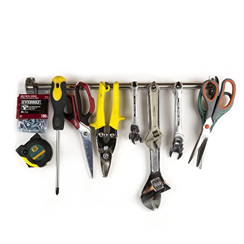 1 DE Wall Mount Tool Storage Rack Rail with 8 Hooks - Stainless Steel ...