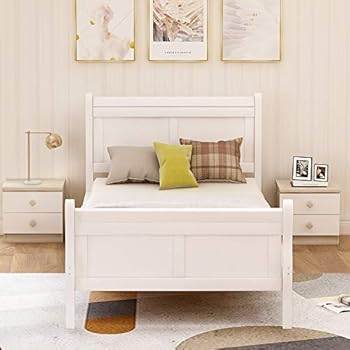 Amazon.com: Wood Platform Bed Twin Bed Frame Mattress Foundation Sleigh ...