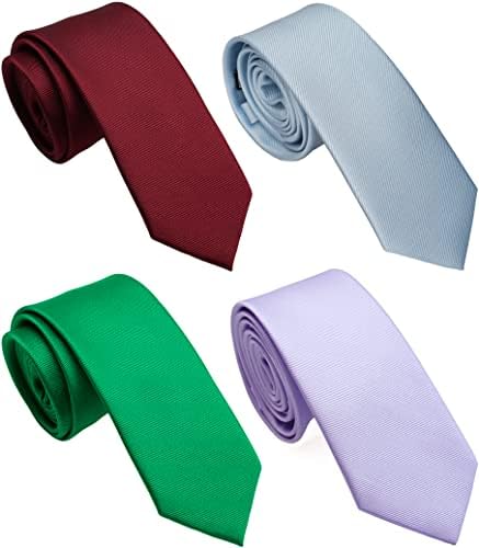 ZENXUS Skinny Solid Ties for Men, 2.5 inch Slim Plain Neckties 4-Pack, Emerald/Lavender/Dusty ...