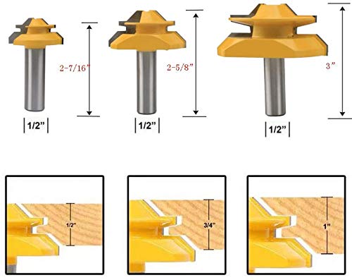 Nxtop Miter 45 Degree Glue Joint Router Bits Router Bit Set 1/2" Shank ...