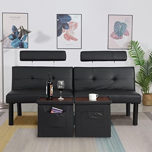 VUYUYU Convertible Futon Sofa Bed with Two Storage Ottoman/Coffee Table ...