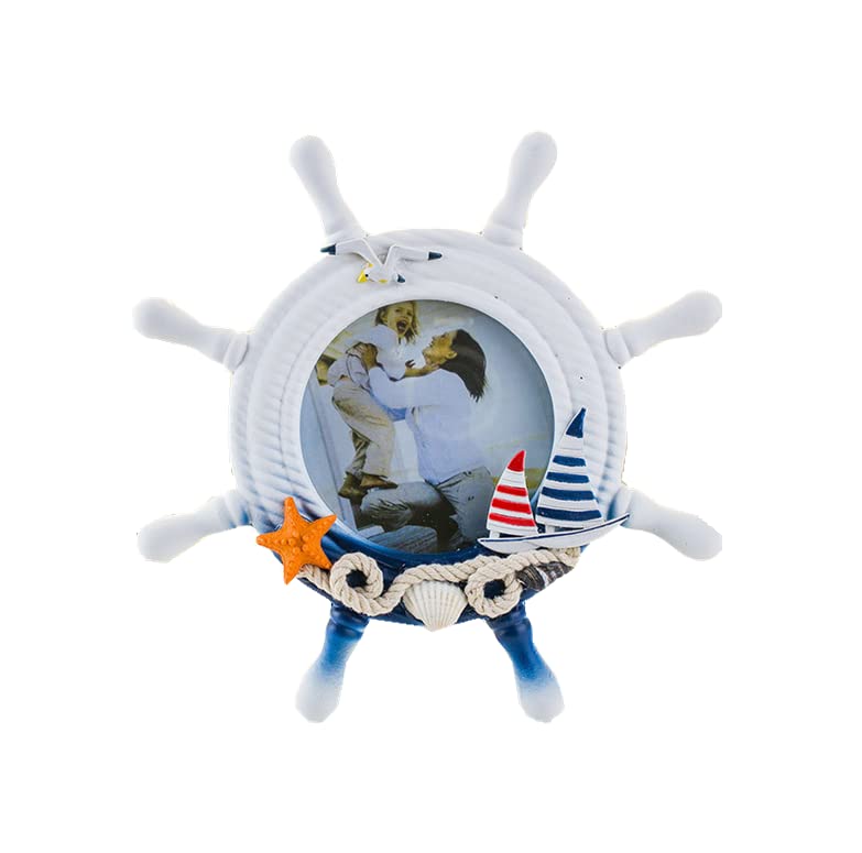 LEEMASING Nautical Decor wood Boats Ships Wheel Shaped Photo Frame ...