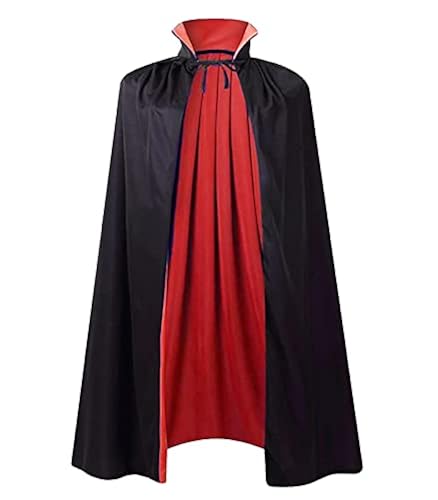 TOONRAIN Black and Red Reversible Cloak with Stand Collar Magician Cape ...